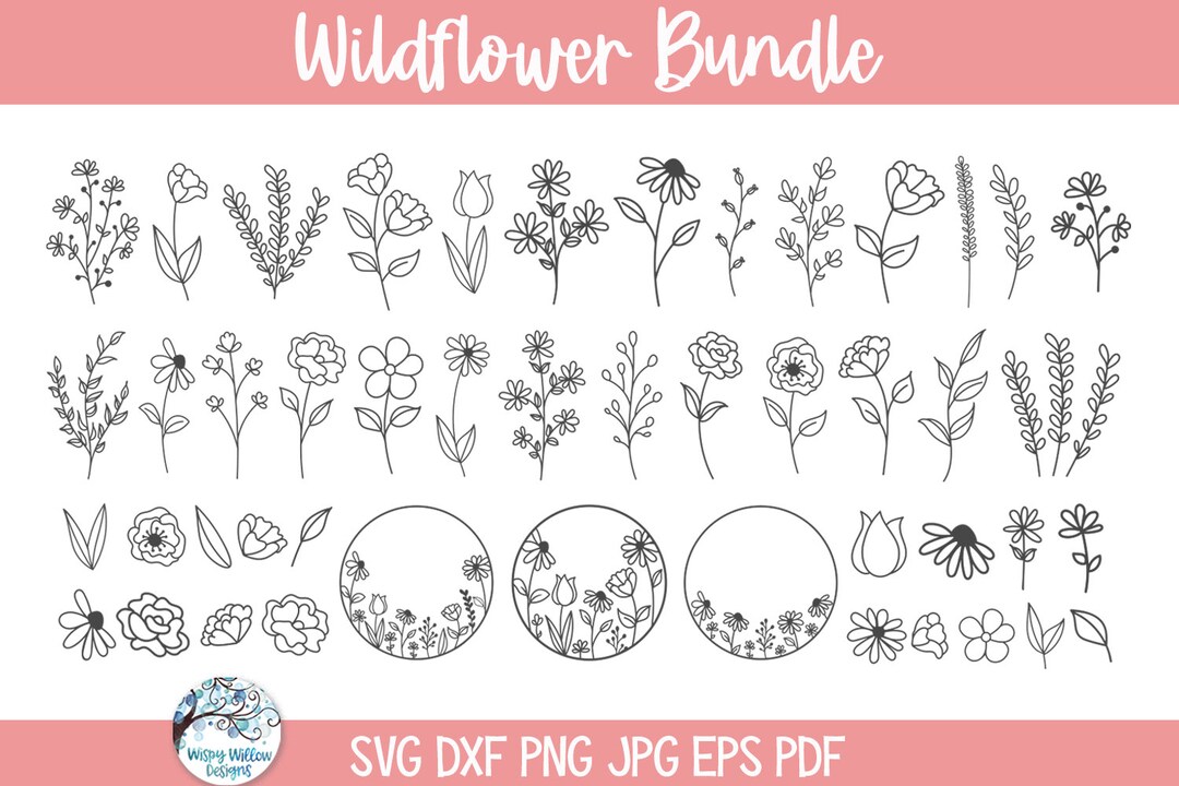 Wildflower SVG Bundle for Cricut, Floral Botanical Plant Doodle ...