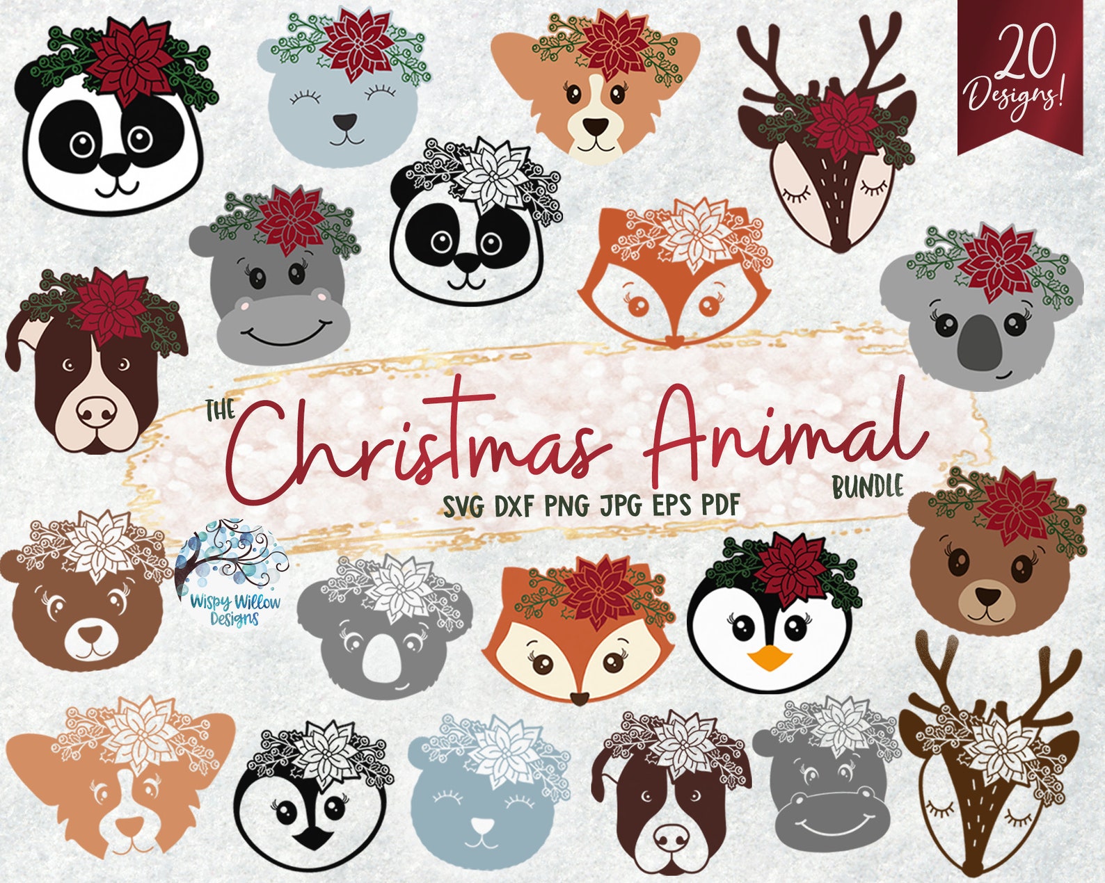 Christmas Animal SVG Bundle Christmas Animals With Flowers | Etsy