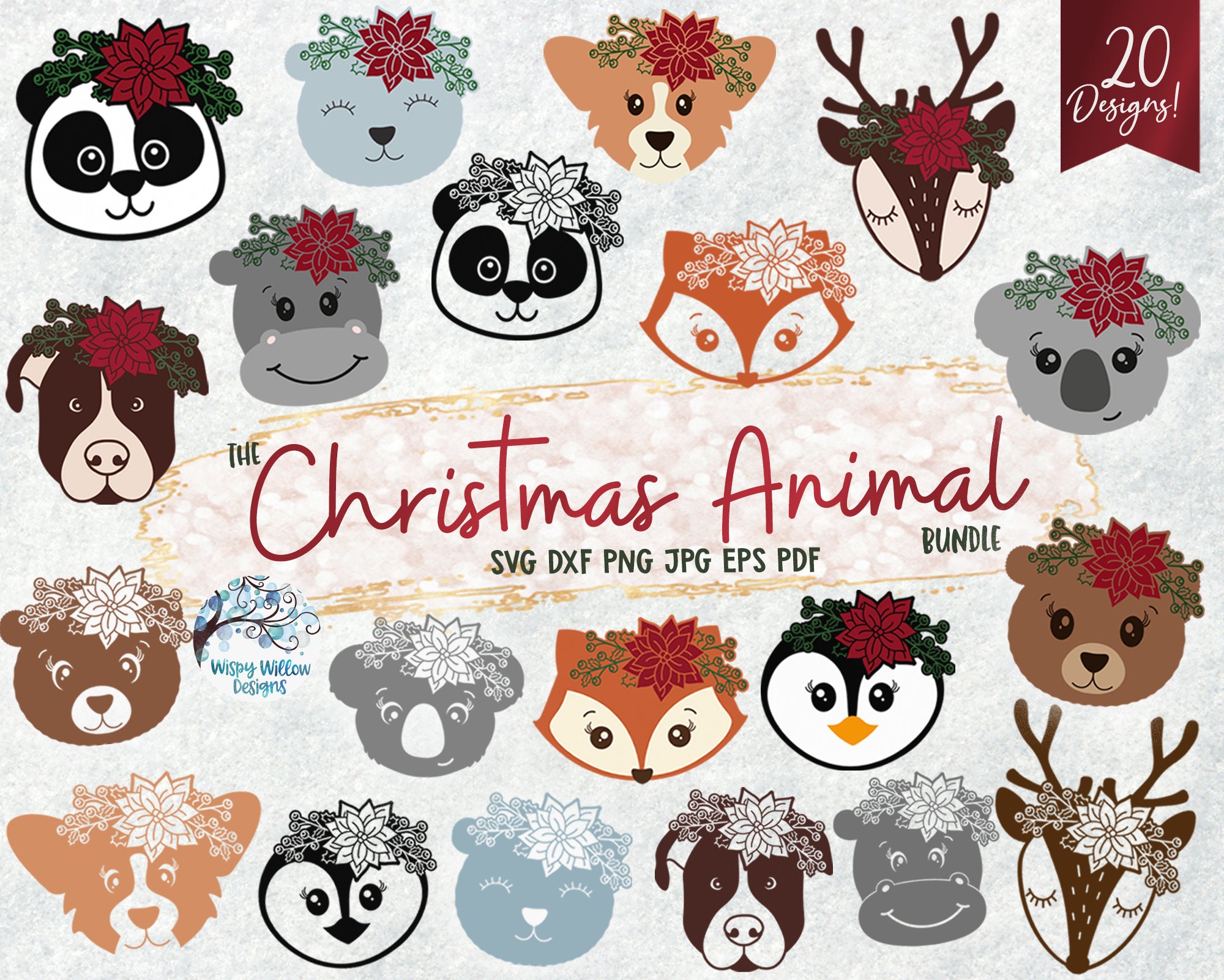 Christmas Animal SVG Bundle Christmas Animals With Flowers - Etsy
