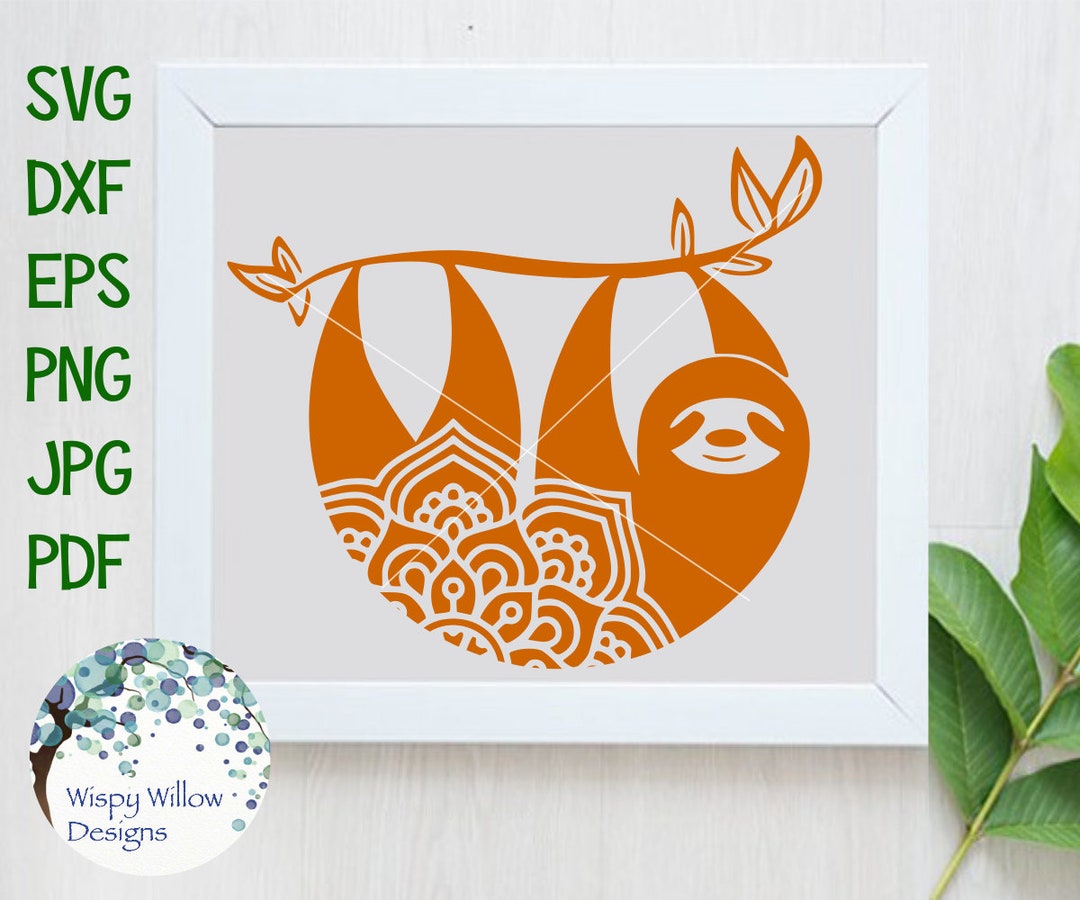 Sloth Mandala SVG for Cricut, Hanging Sloth Zentangle Clip Art, Cute ...