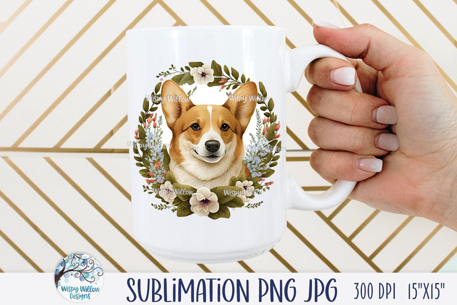 Corgi Dog Sublimation Png Cute Dog With Flowers Clipart - Etsy