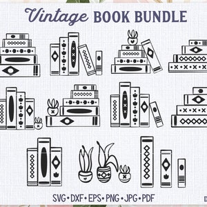 Vintage Book SVG Bundle, Library Books in Stack Png, Book Outlines ...