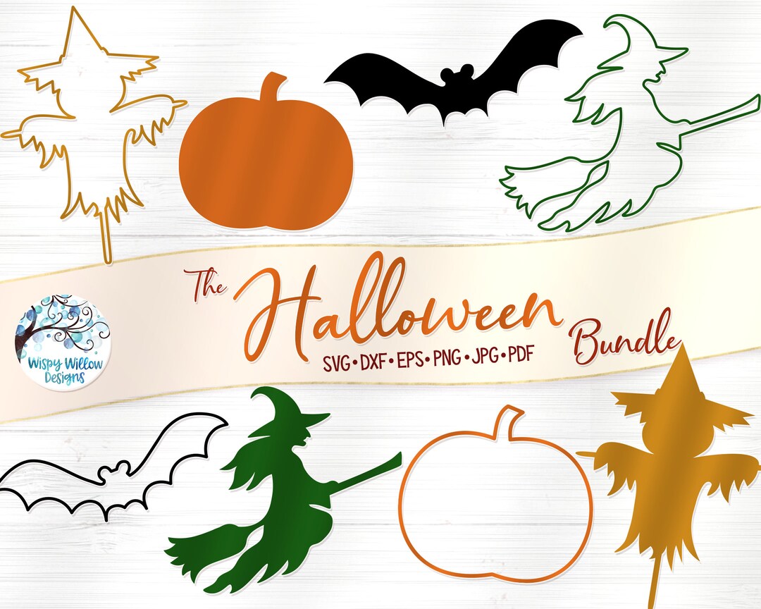 Halloween Shapes SVG Bundle for Cricut, Witch, Pumpkin, Bat, Scarecrow ...