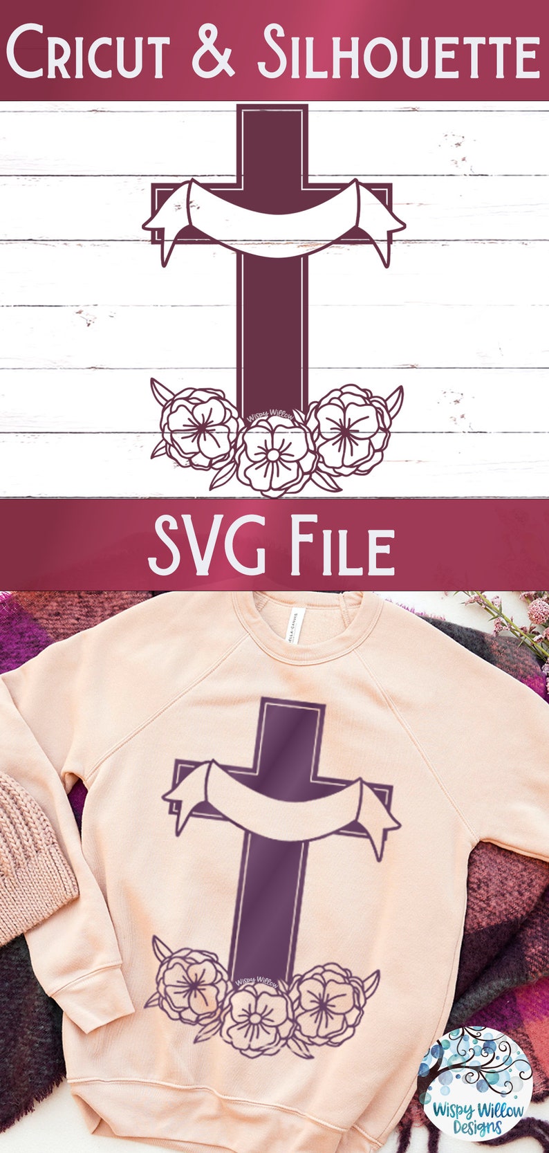 Floral Cross SVG Cut File Cross with Flowers SVG Cross with | Etsy