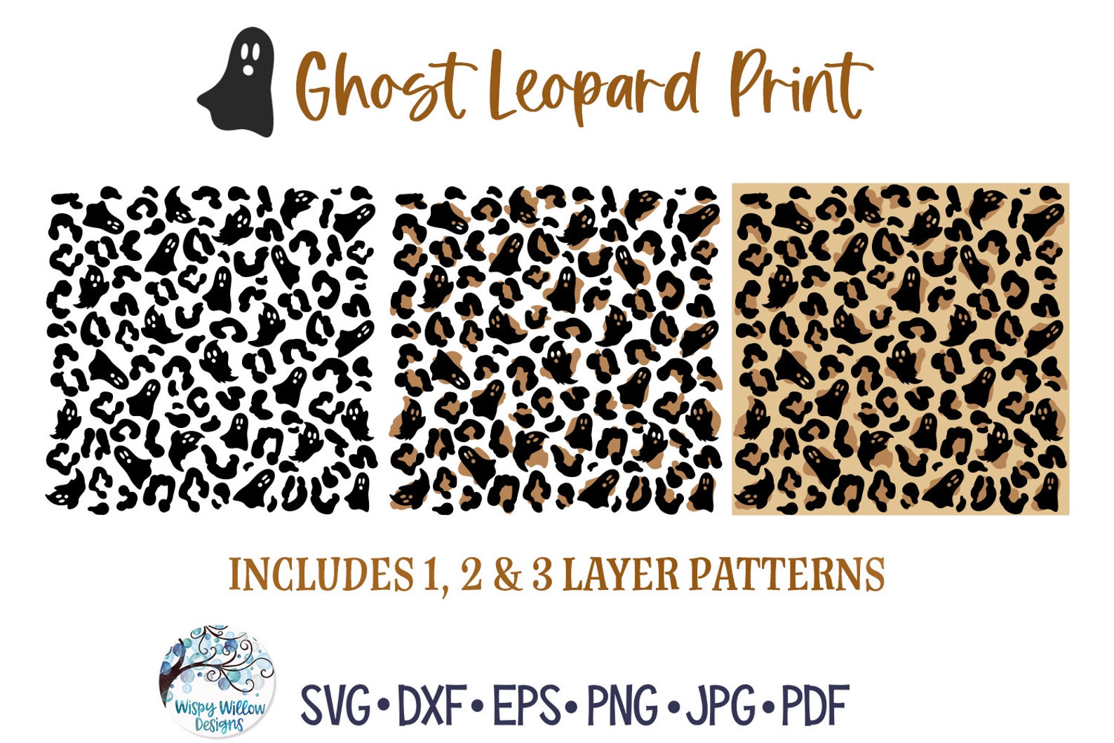 Ghost Leopard Print SVG Bundle for Cricut, Halloween Animal Print PNG ...