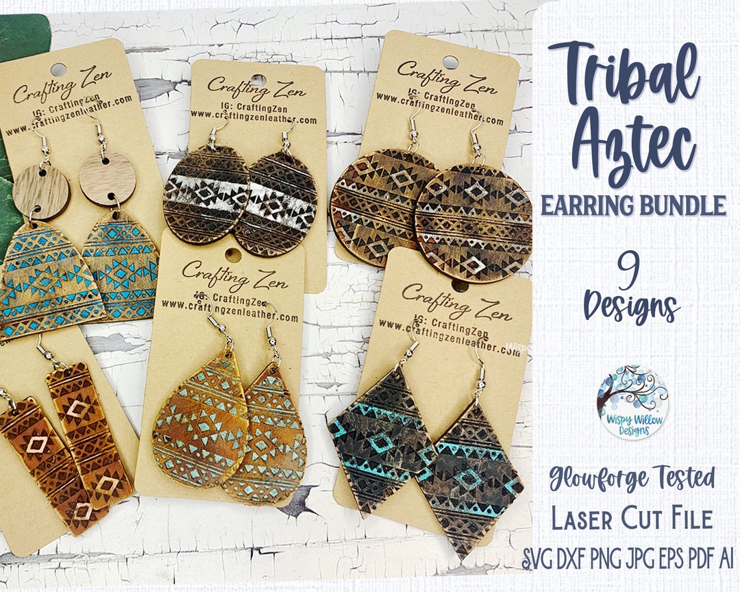 Tribal Aztec Earrings Bundle, File for Glowforge or Laser Cutter, Boho ...