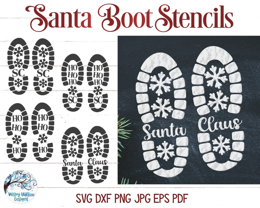 Santa Boot Print Stencils SVG Bundle, Santa Claus Boot, SVG, DXF, Santa ...