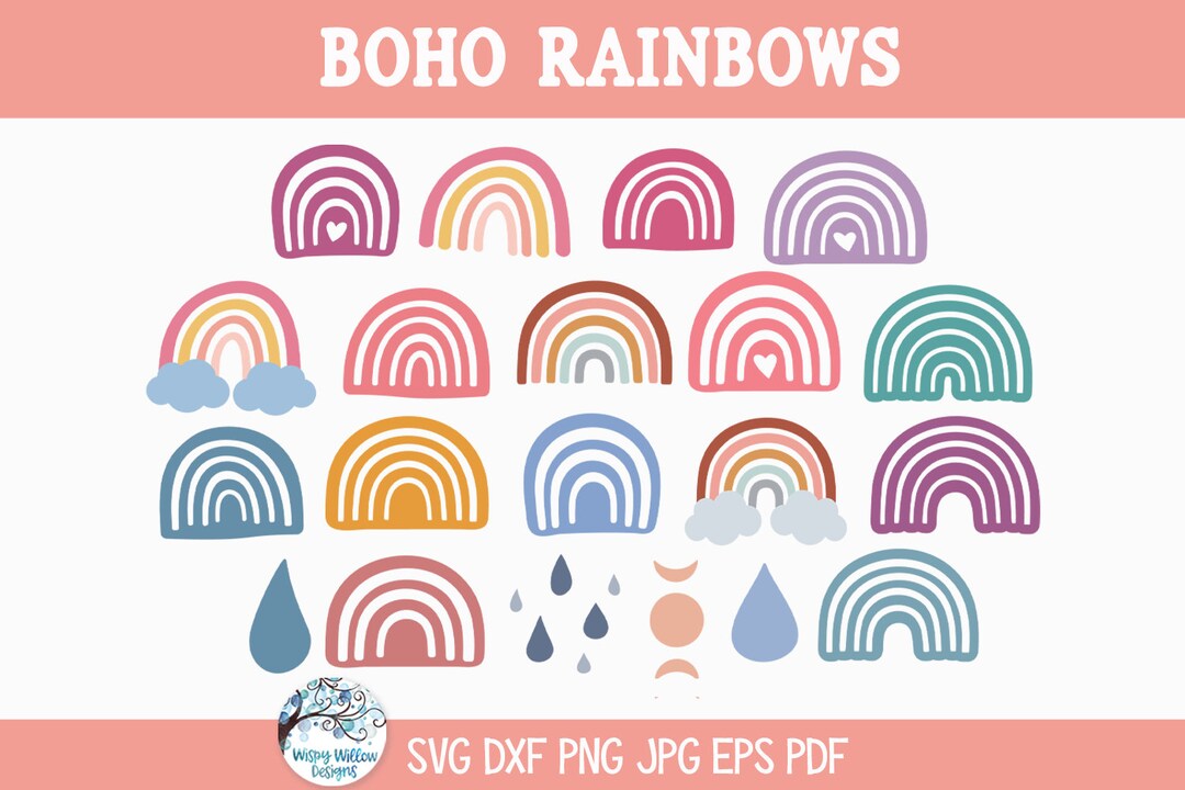 Boho Rainbow Bundle for Cricut, Cute Rainbow Clipart PNG, Baby Rainbow ...