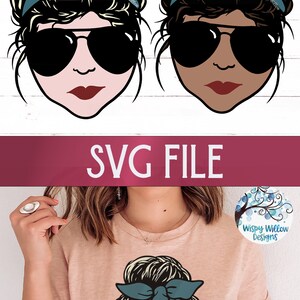Messy Bun Lady SVG, Mom Bun Svg, Messy Bun Bandana Layered Svg, Sassy ...
