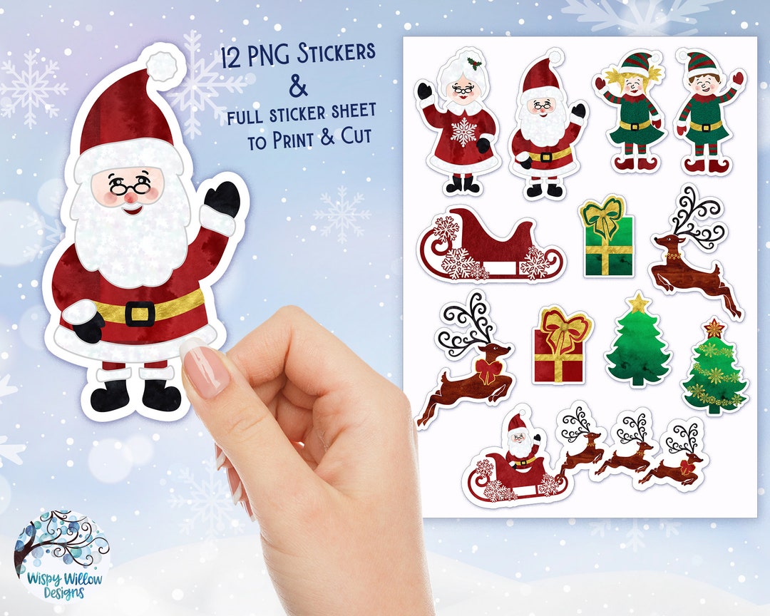 Christmas Stickers PNG, Printable Christmas Stickers, Watercolor ...