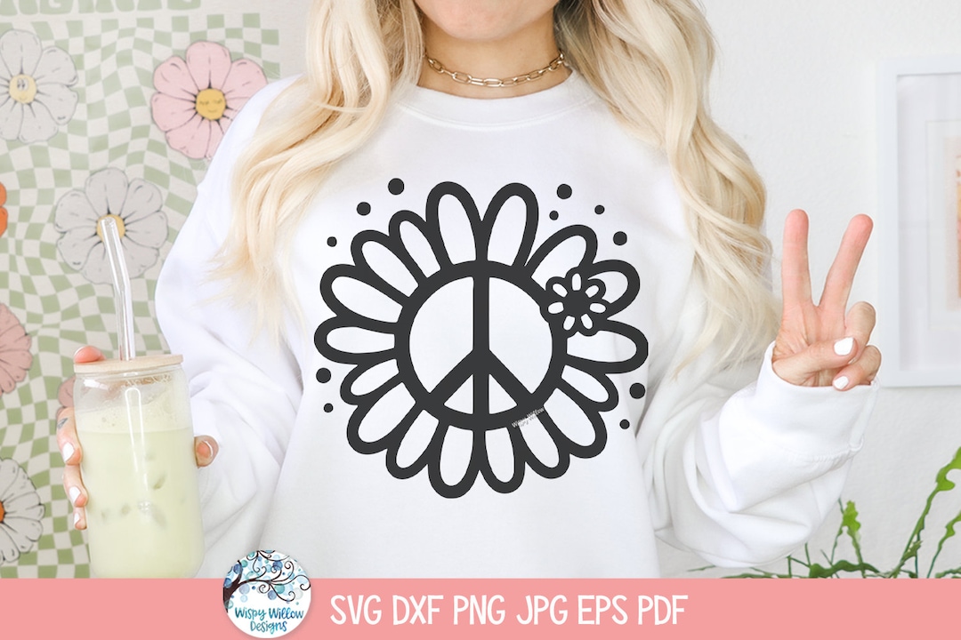Flower Peace Sign SVG for Cricut, Boho Daisy Peace Sign, Floral Hippie ...