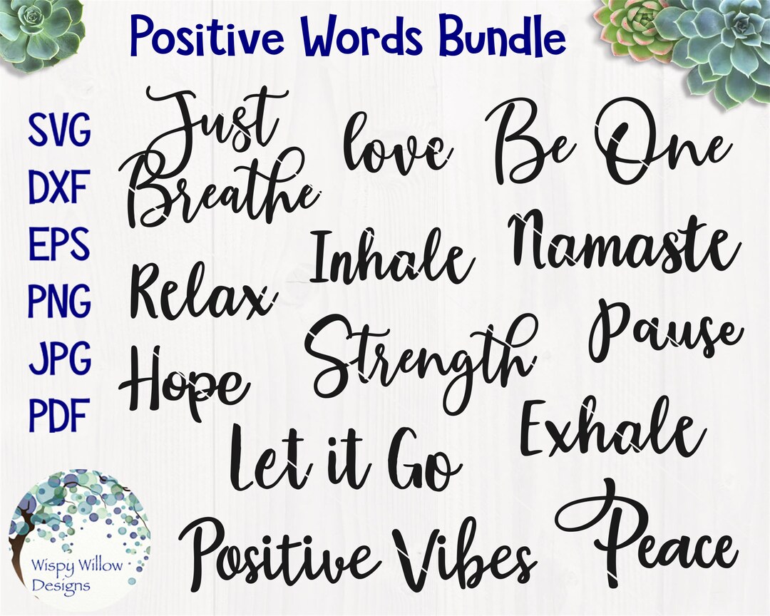 Positive Words Bundle, SVG, DXF, Jpg, Png, Eps, Png, Motivation ...