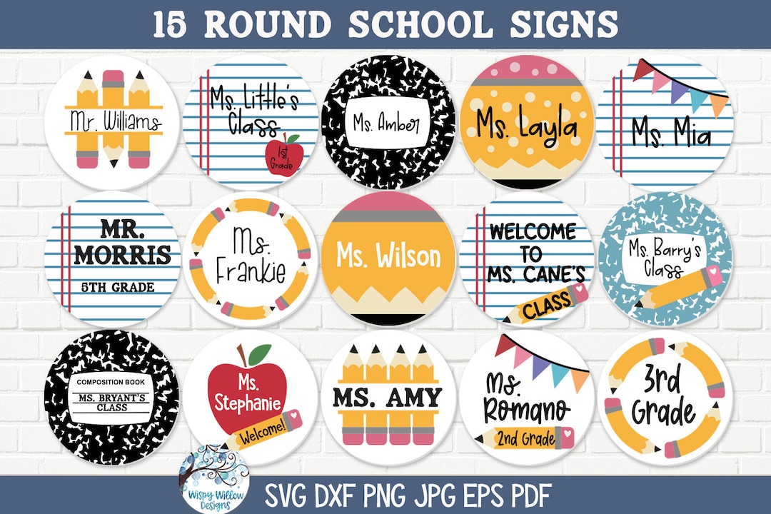 Round School Signs SVG Bundle for Cricut, Personalized Teacher Door ...