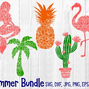 Summer Mandala SVG Bundle, DXF, Mermaid, Palm Tree, Pineapple, Flamingo ...