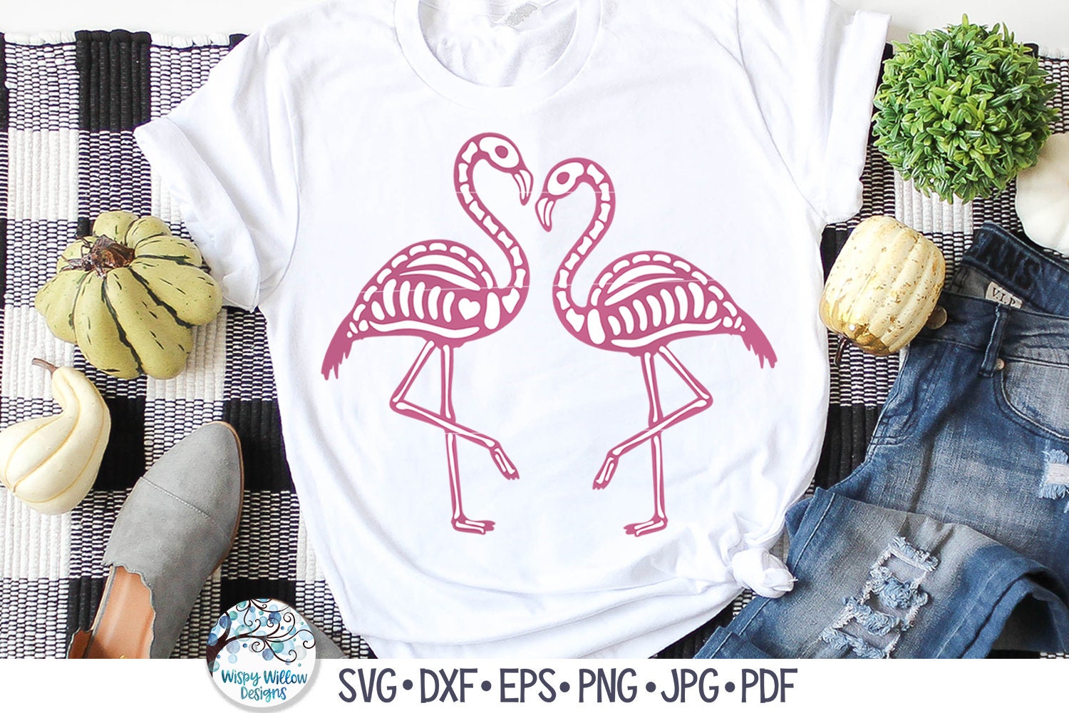 Flamingo Skeletons SVG for Cricut, Two Flamingo Birds, Spooky Halloween ...