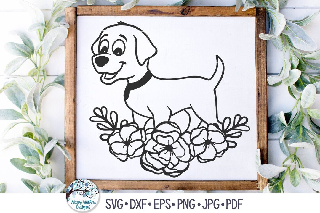 Floral Dog SVG, Dog With Flowers Svg, Cute Puppy Svg, Dog Sign Svg ...