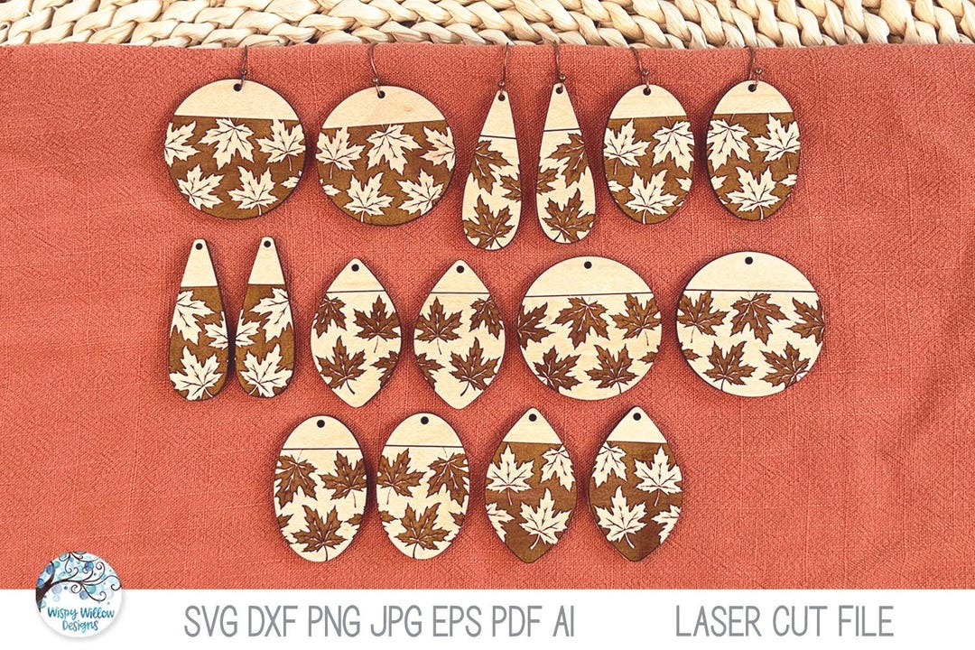 Fall Leaf Earring Bundle, SVG File for Laser Cutter, Reverse Engrave ...