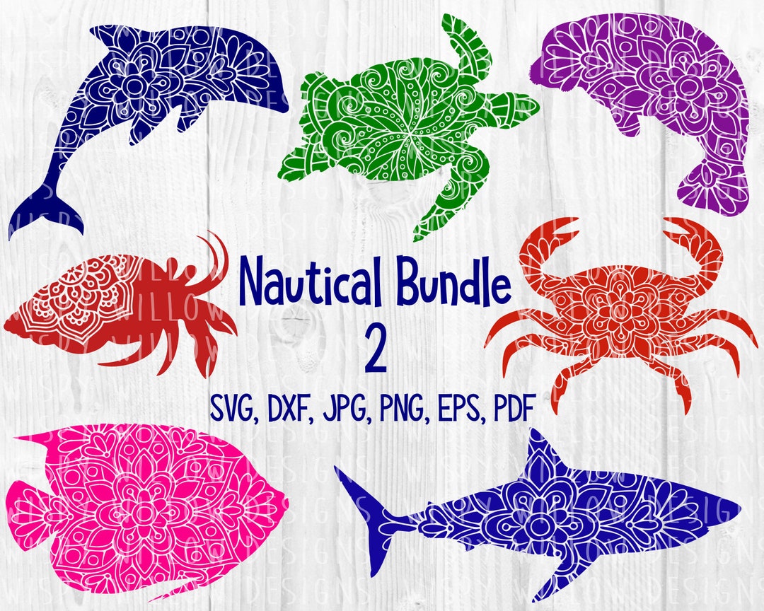 Nautical Mandala SVG Bundle, DXF, Turtle, Fish, Manatee, Crab, Dolphin ...