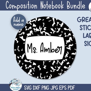 Composition Notebook SVG Bundle, Personalized Name Sticker Labels for ...