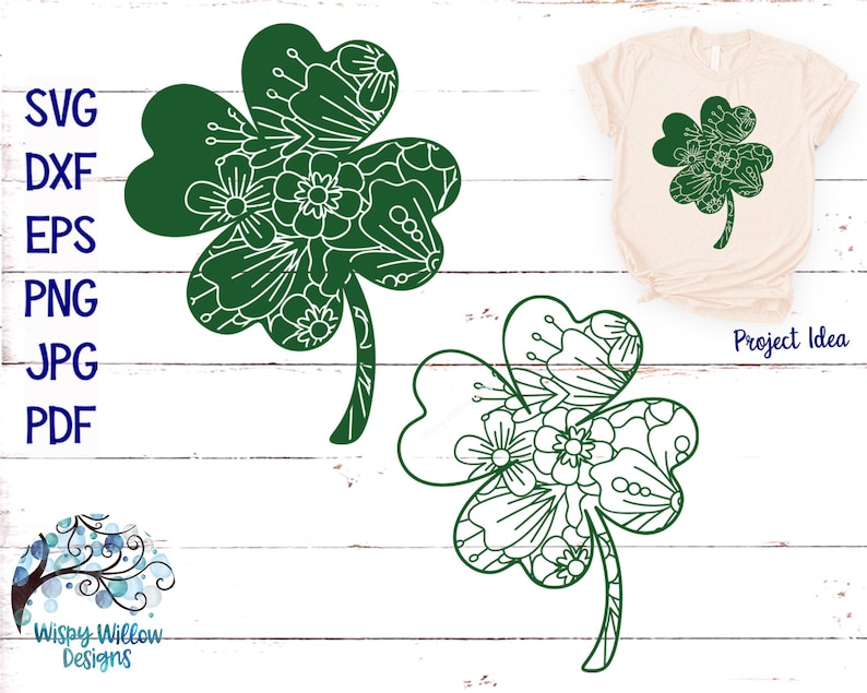 Floral Four Leaf Clover Mandala Bundle SVG, DXF, Png, Jpg, Lucky Clover ...