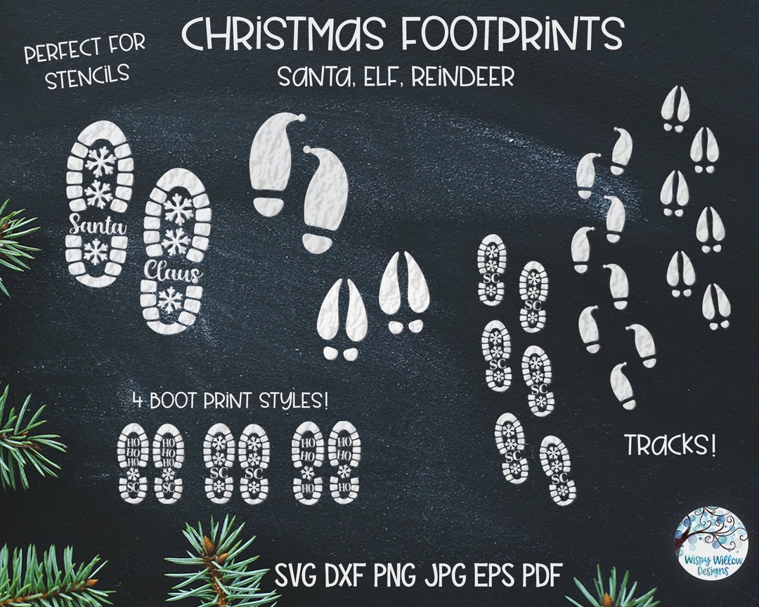 Christmas Footprint SVG Bundle, Santa Claus Boots, Elf Shoes, Reindeer ...