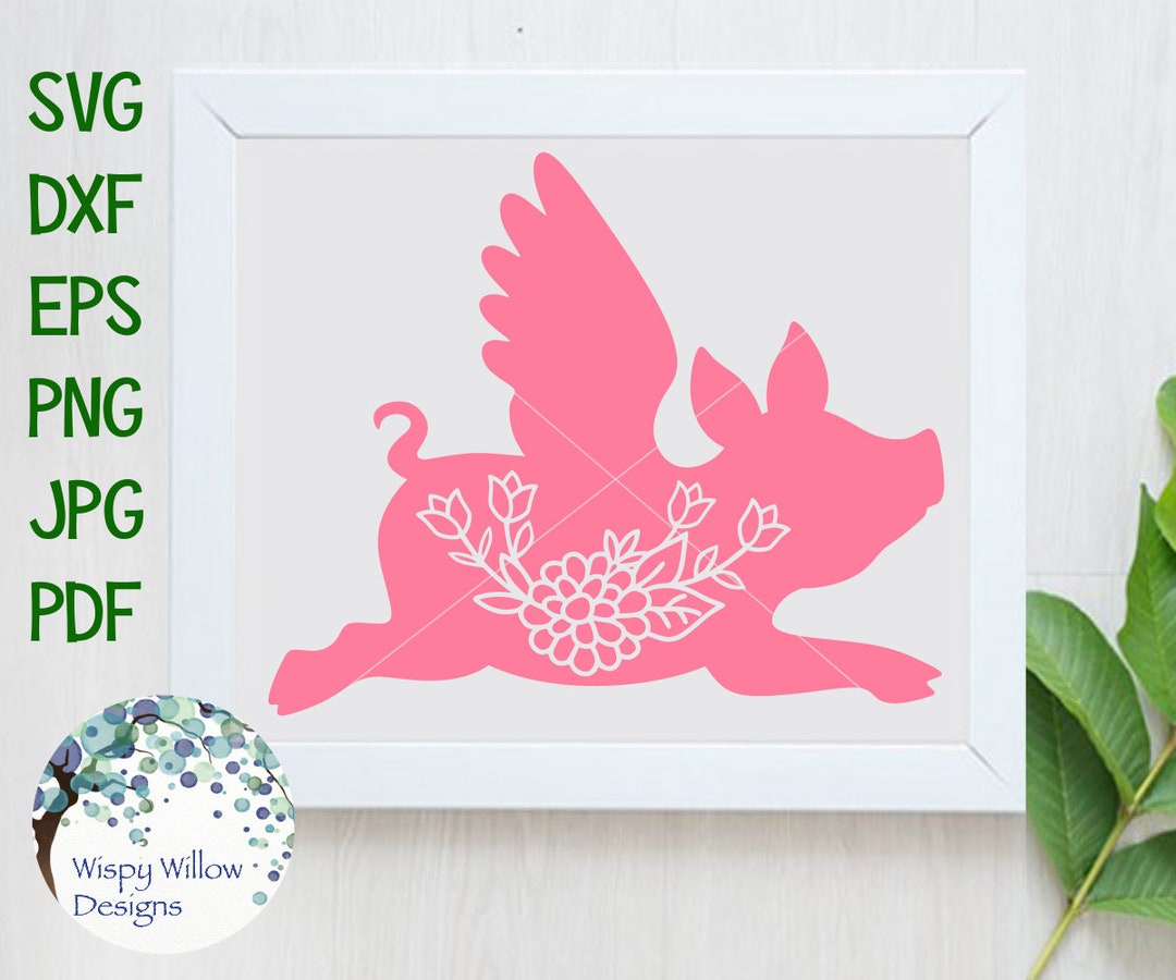 Flying Pig SVG for Cricut, Pig With Flowers, Funny Animal Clip Art ...