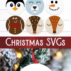 Round Christmas Ornament SVG Bundle, Reindeer, Santa, Penguin, Gnome ...