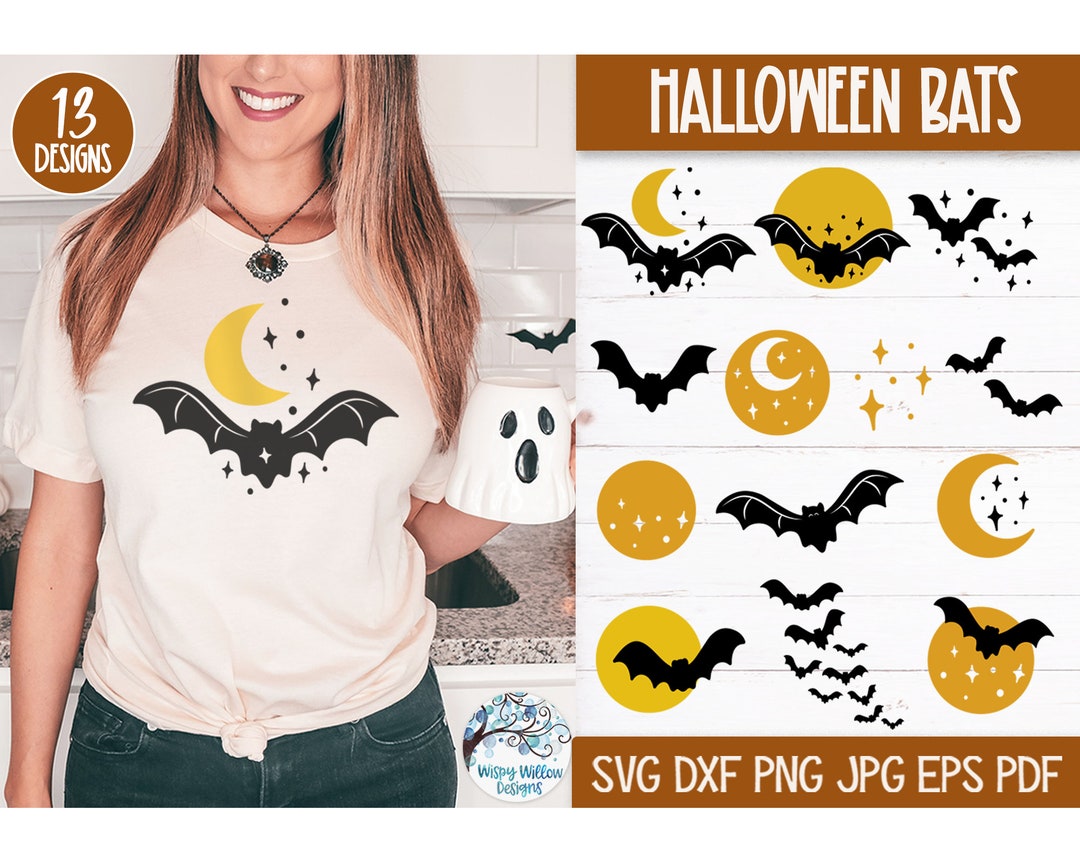 Halloween Bats SVG Bundle for Cricut, Bats With Moon and Stars ...