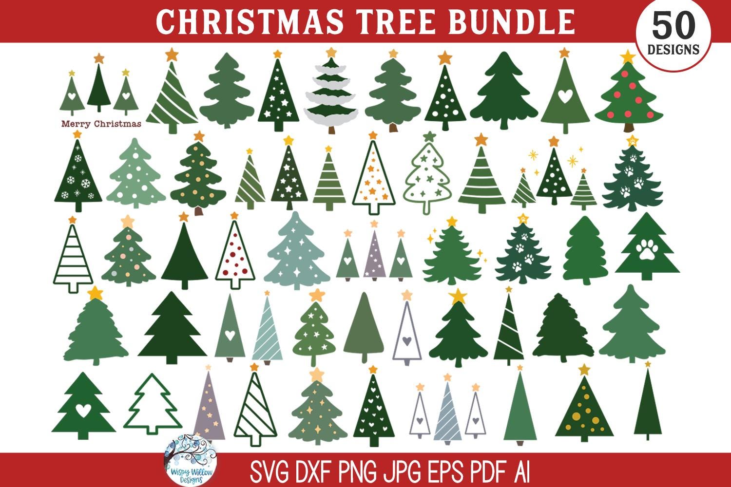 Christmas Tree SVG Bundle for Cricut, Cute Christmas Tree Clipart PNG ...