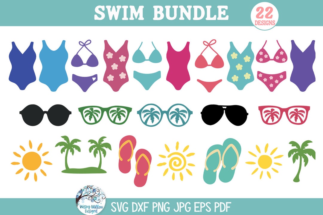 Swim SVG Bundle for Cricut, Summer Swimsuit Silhouette Clipart PNG ...