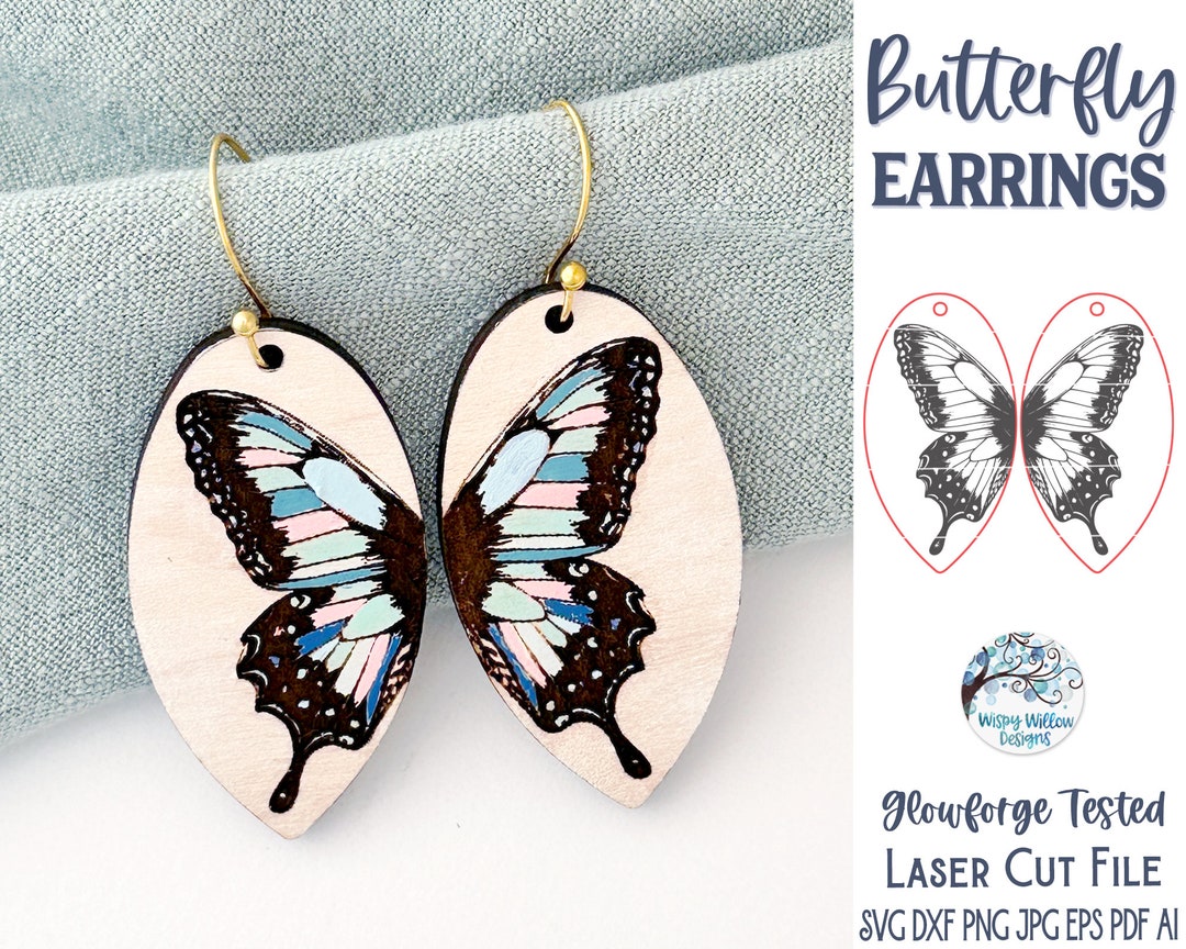Butterfly Earring File for Glowforge or Laser Cutter, Boho Split ...