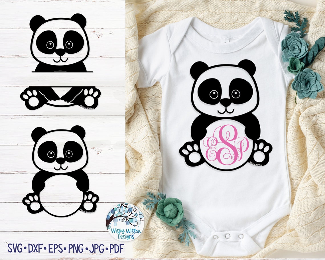 Panda Monogram SVG DXF Png Cute Panda SVG Split Panda - Etsy