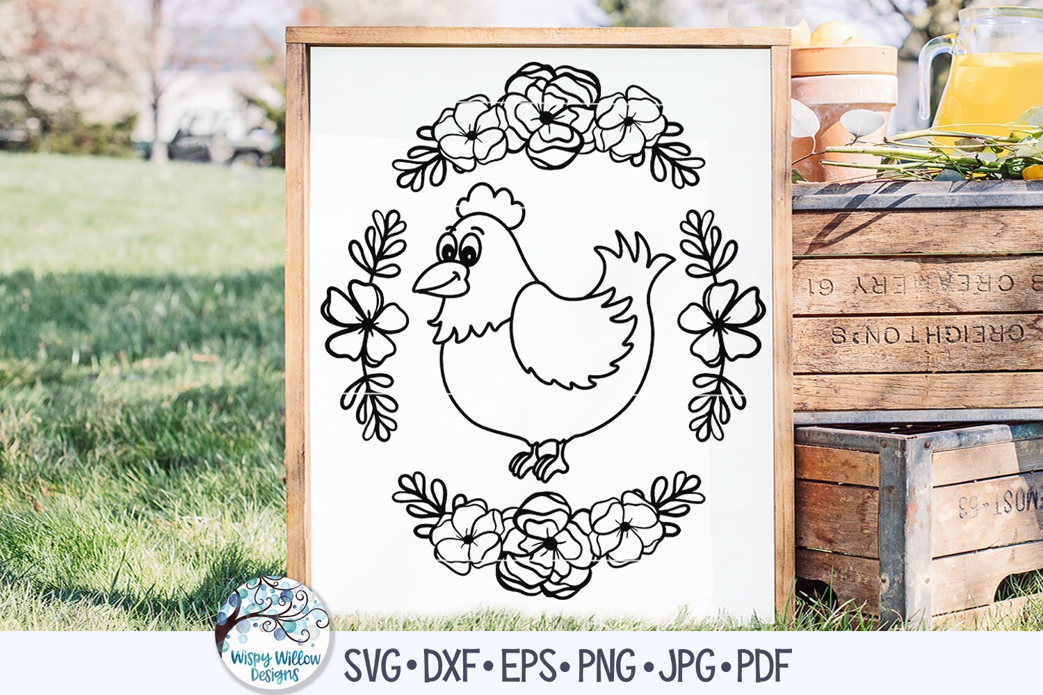 Chicken with Flowers SVG Floral Chicken Svg Oval Flower | Etsy