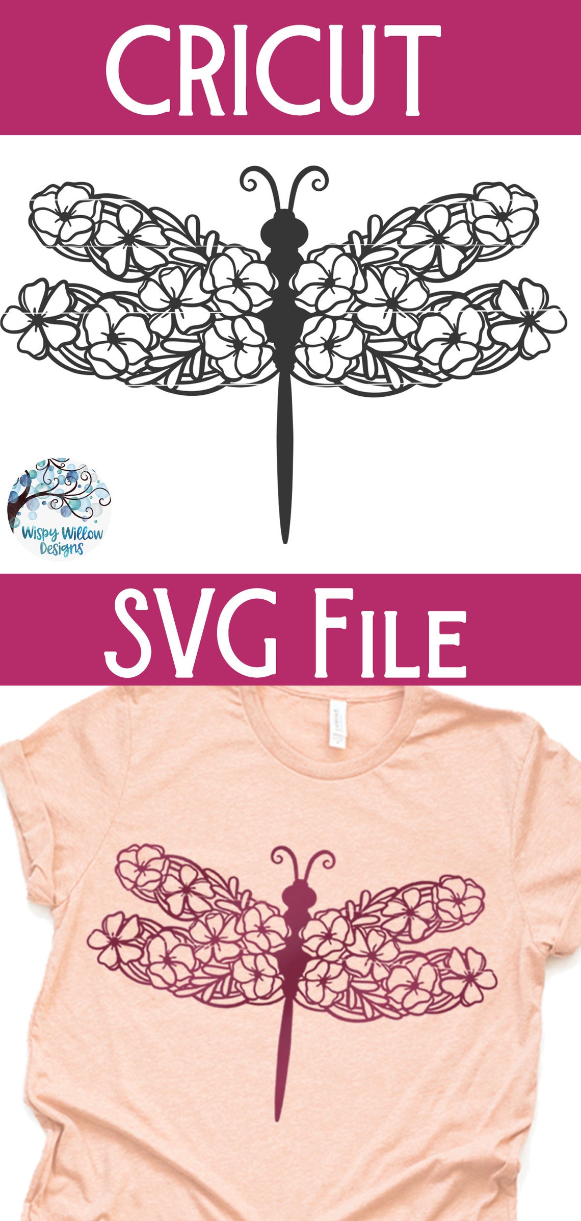 Dragonfly With Flowers Svg Pretty Dragonfly Mandala Svg - Etsy