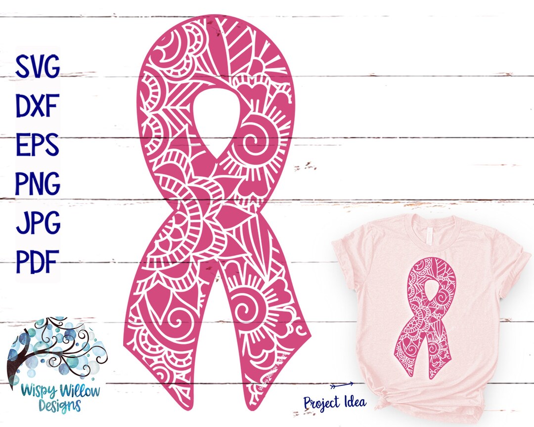 Ribbon Zentangle SVG, DXF, Png, Breast Cancer Ribbon Svg, Ribbon ...
