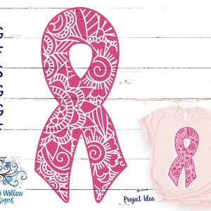 Ribbon Zentangle SVG, DXF, Png, Breast Cancer Ribbon Svg, Ribbon ...