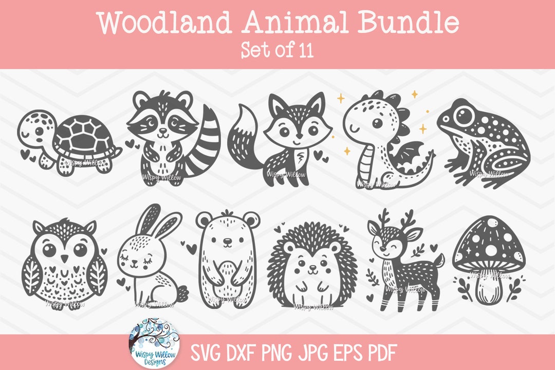 Woodland Animal SVG Bundle for Cricut, Baby Shower PNG, Turtle, Raccoon ...