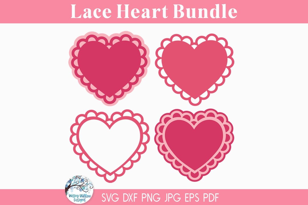 Lace Heart SVG Cut File Bundle for Cricut, Scallop Lace Heart Doily ...