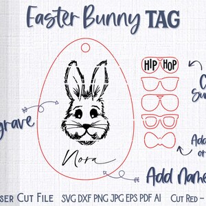 Easter Bunny Tag SVG File for Glowforge, Personalized Bunny Tag With ...