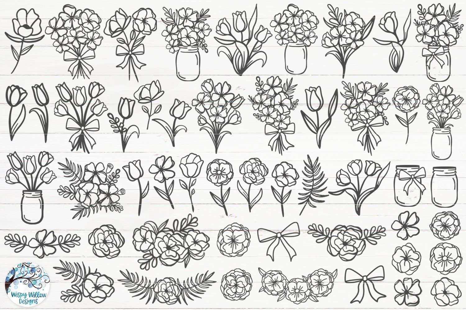 Flower SVG Bundle 50 Flower SVG Cut Files Hand Drawn - Etsy Canada