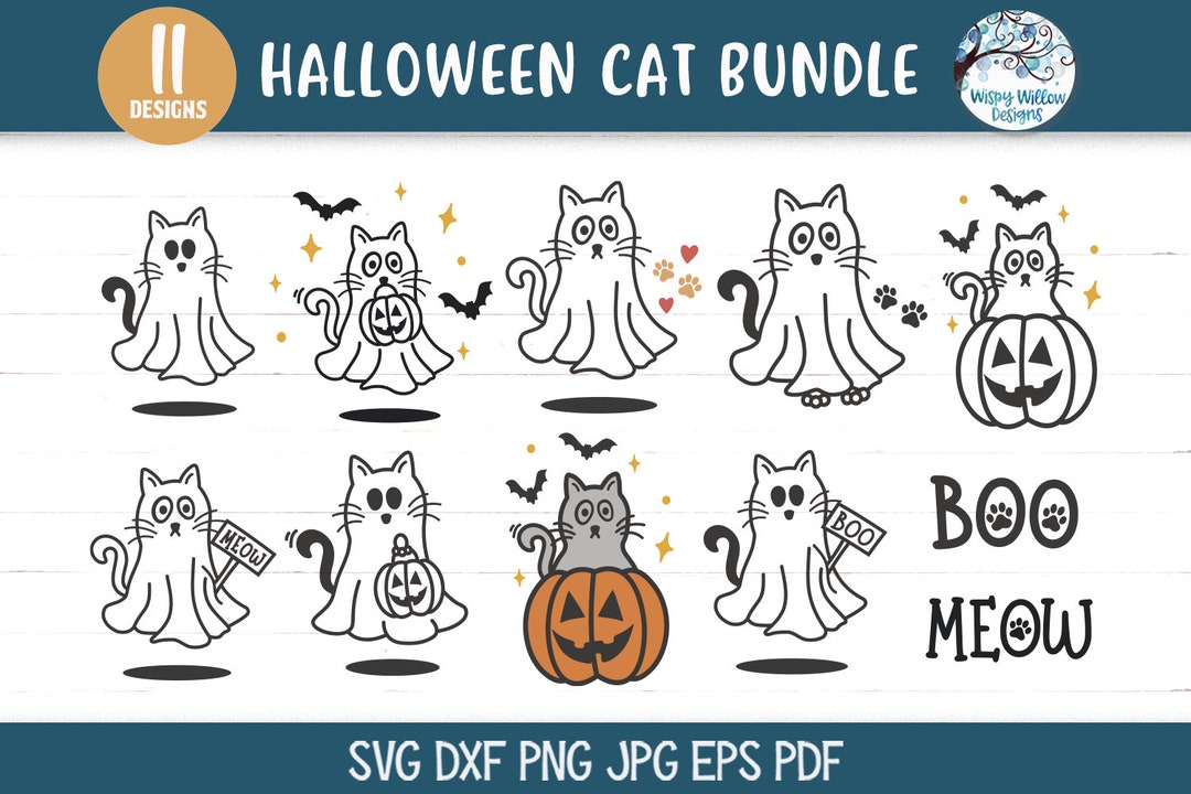 Halloween Cat SVG Bundle for Cricut, Ghost Cat, Trick or Treat Pets ...
