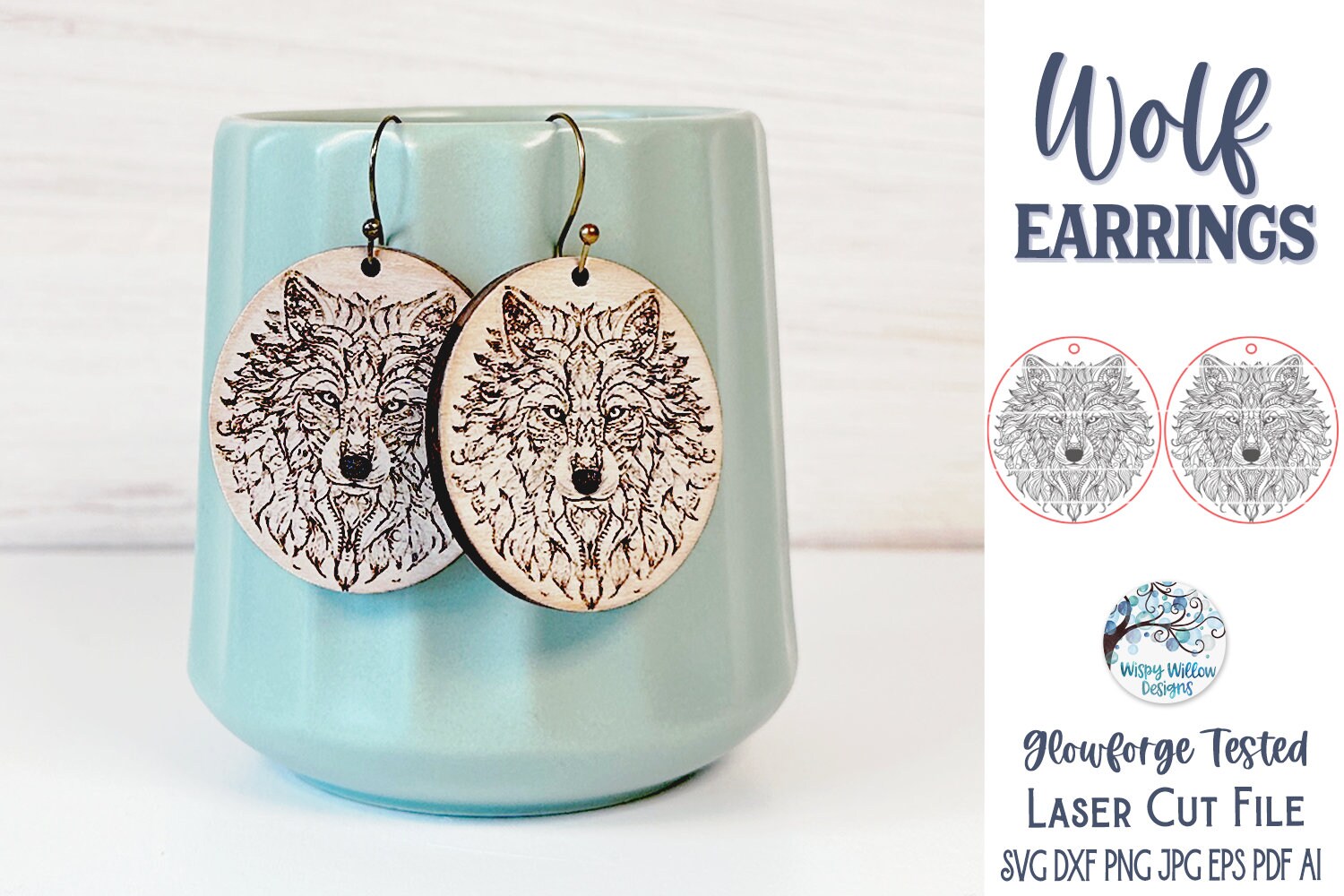 Wolf Earrings SVG File for Glowforge or Laser Cutter, Boho Animal ...