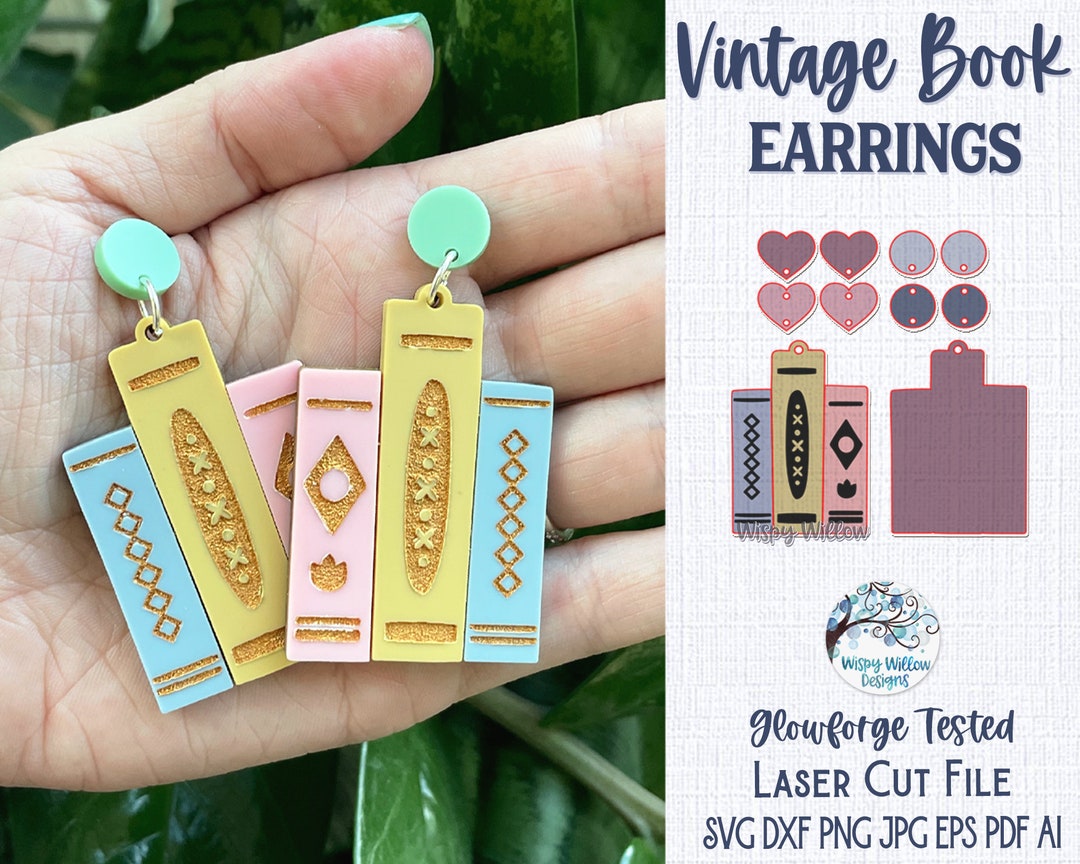 Vintage Book Earring File SVG for Glowforge Laser Cutter, Layered ...