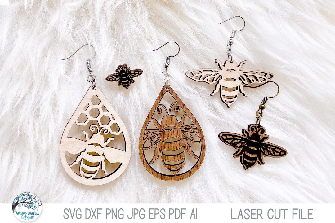 Bee Earring File for Laser Cutter, Summer Earring, Bumble Bee Dangle ...