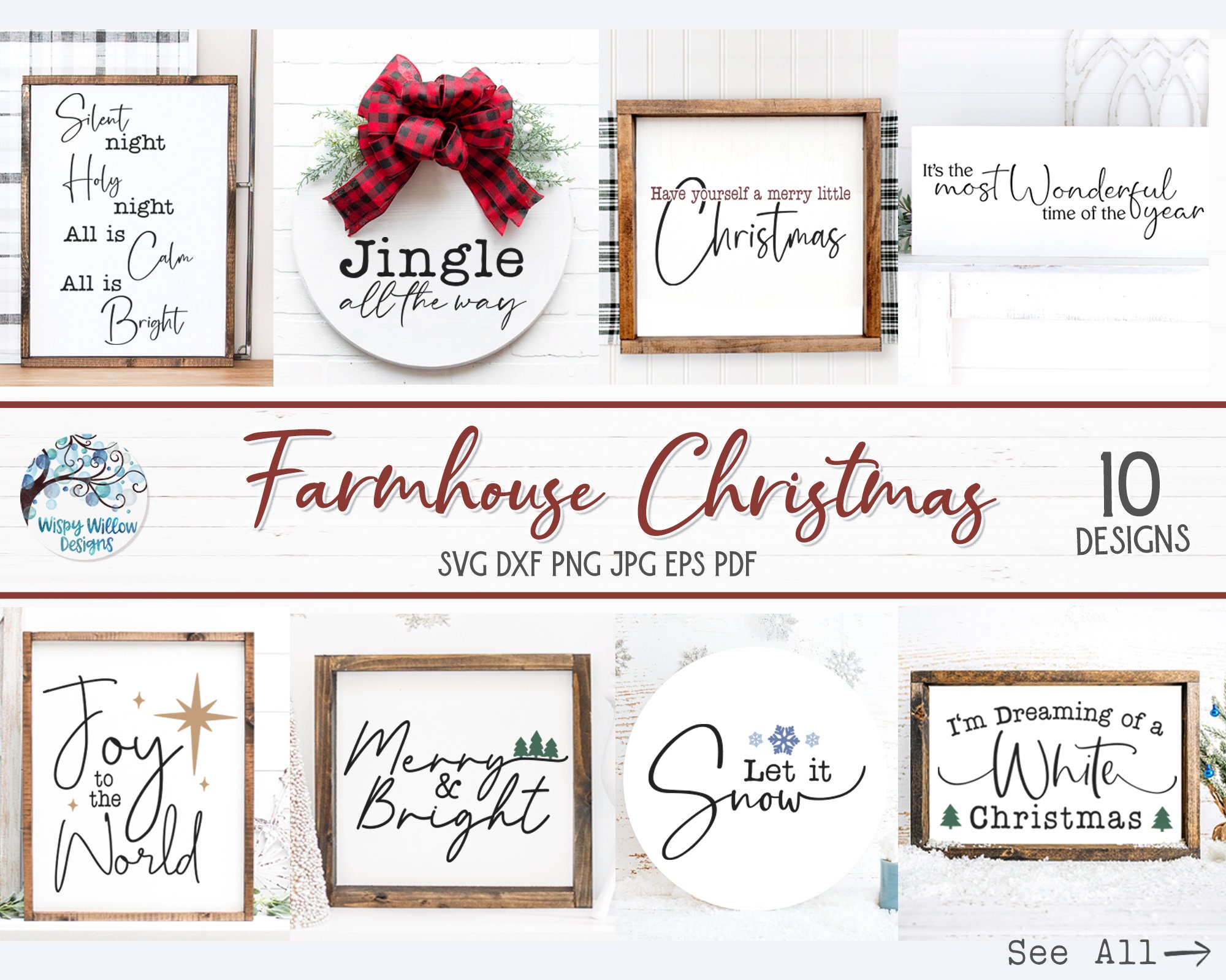 Farmhouse Christmas SVG Bundle for Cricut and Silhouette - Rustic ...