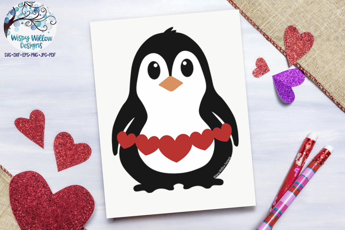 Valentine's Day Penguin SVG DXF PNG Penguin With Hearts - Etsy