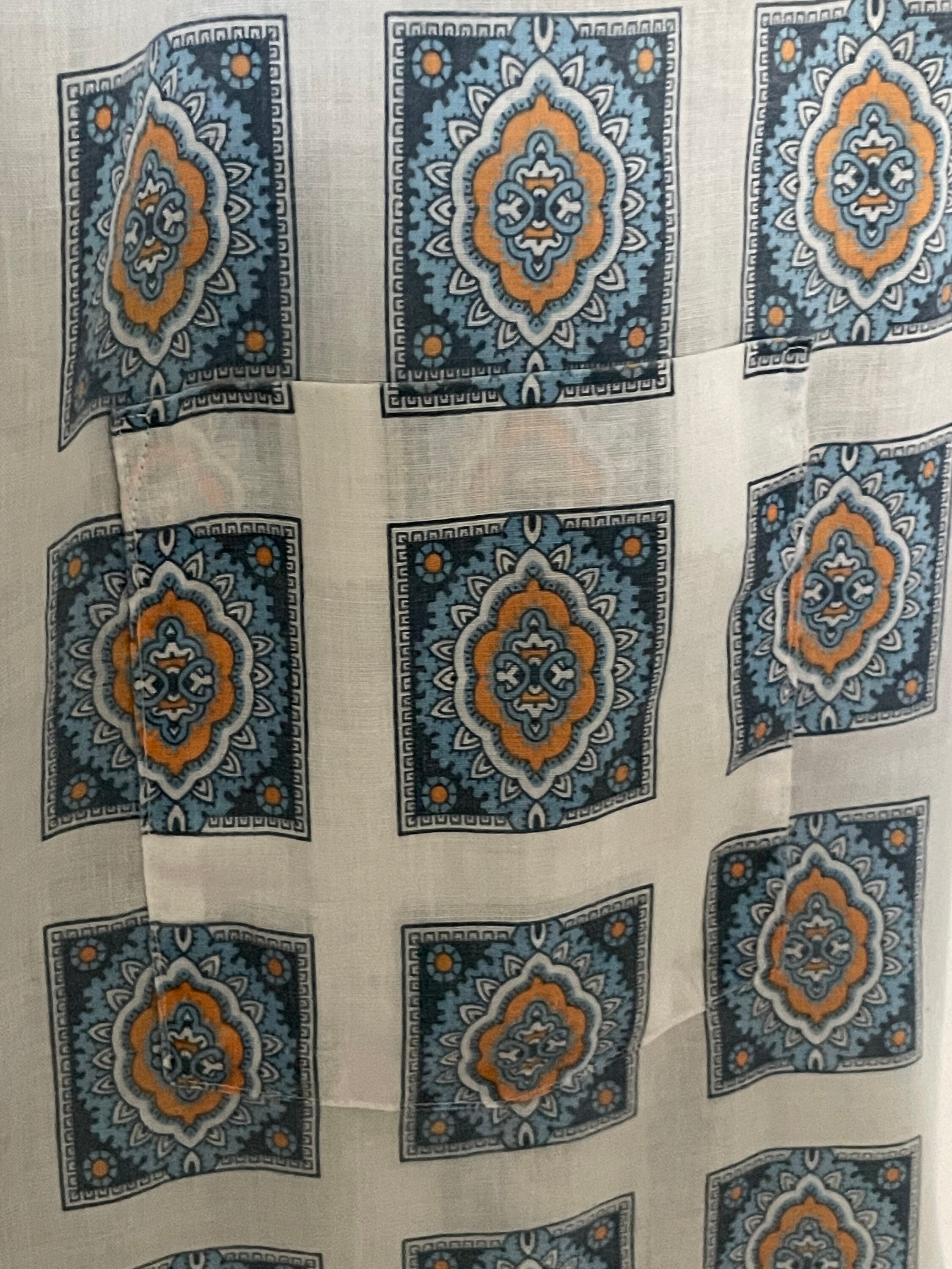 1970s Mens White and Blue Square Pattern Button Down - Etsy