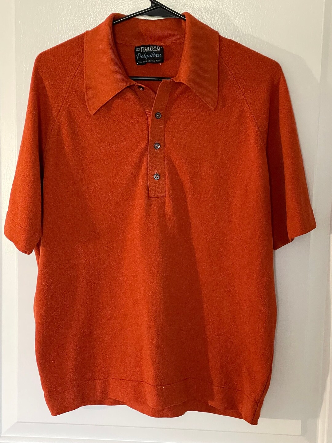 70s Polyultra Knit Rust Polo Shirt - Etsy