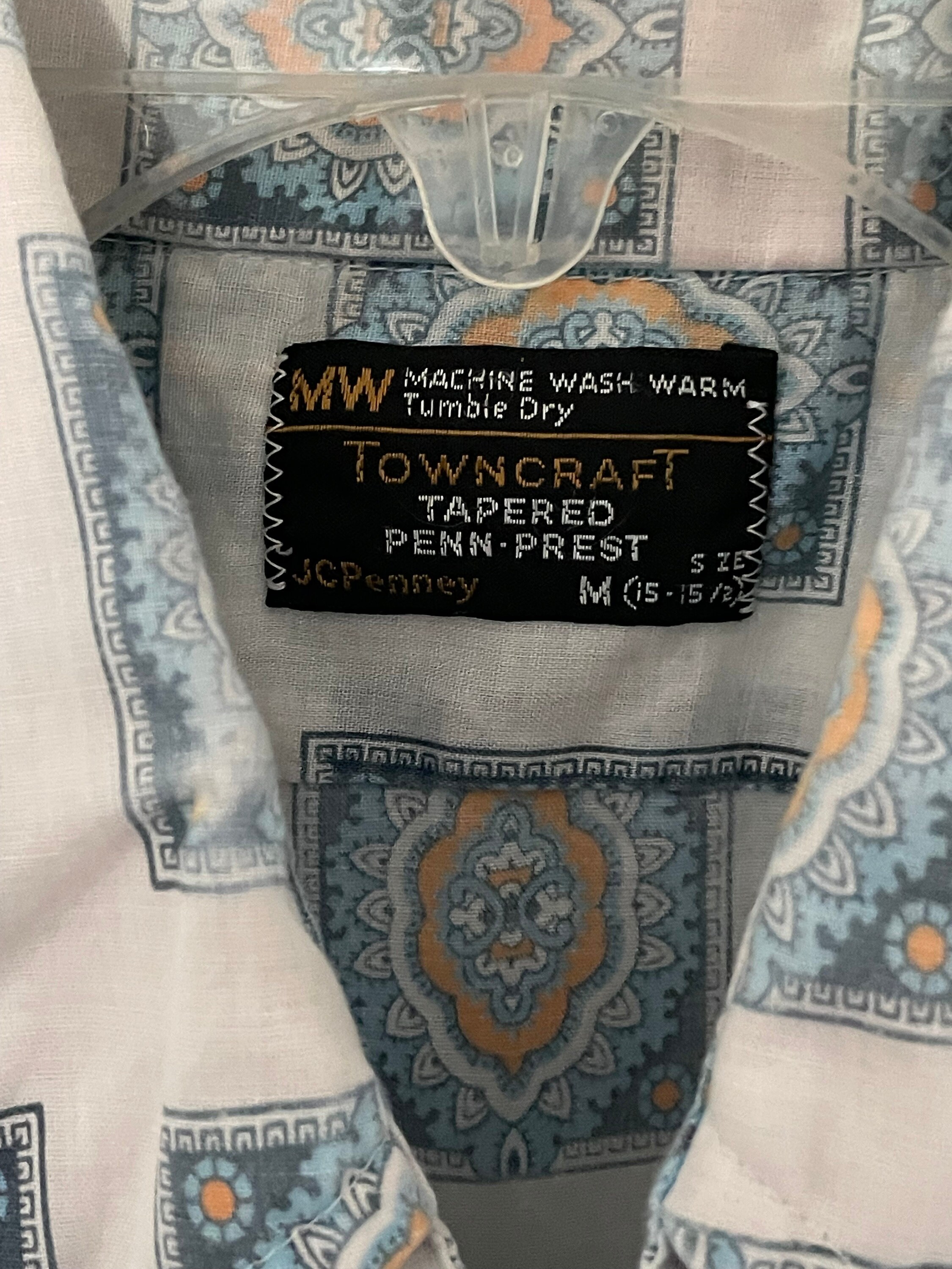 1970s Mens White and Blue Square Pattern Button Down - Etsy