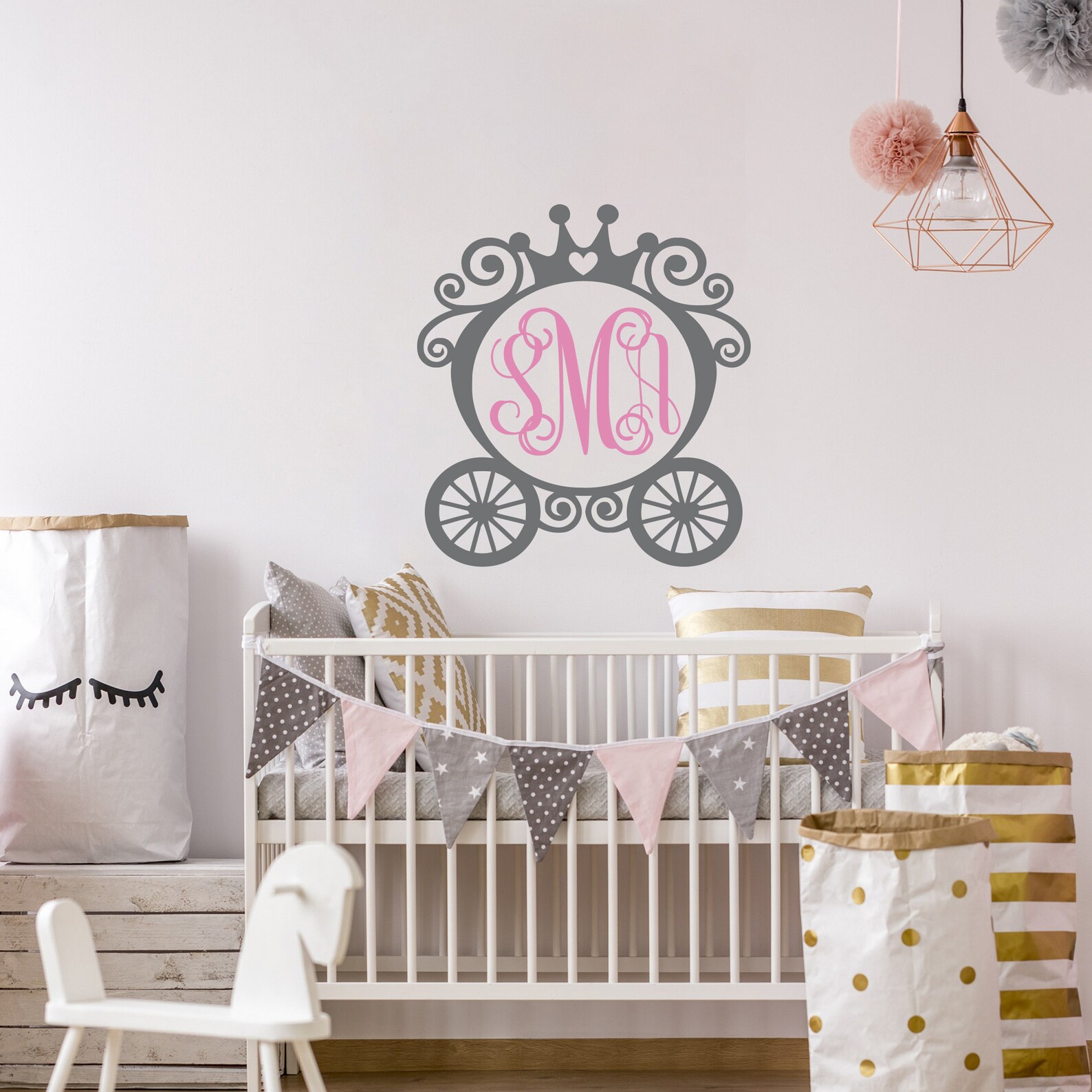 Monogram Wall Decal Girls With Princess Carriage Personalized - Etsy